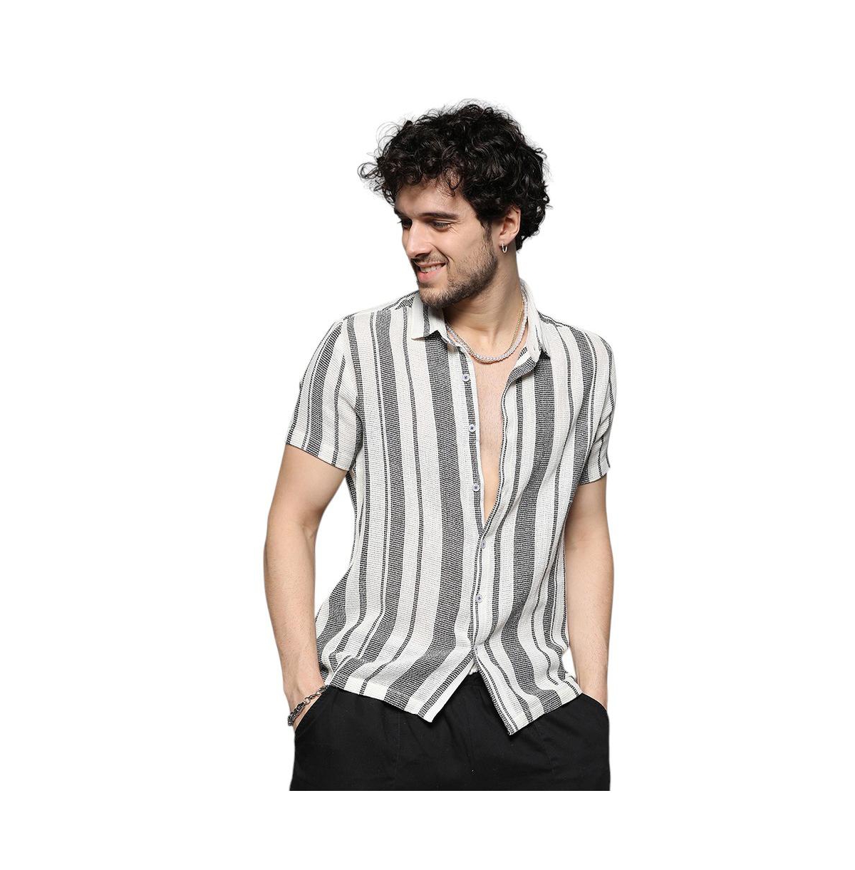 Click here for Campus Sutra Mens White & Grey Unbalanced Striped... prices