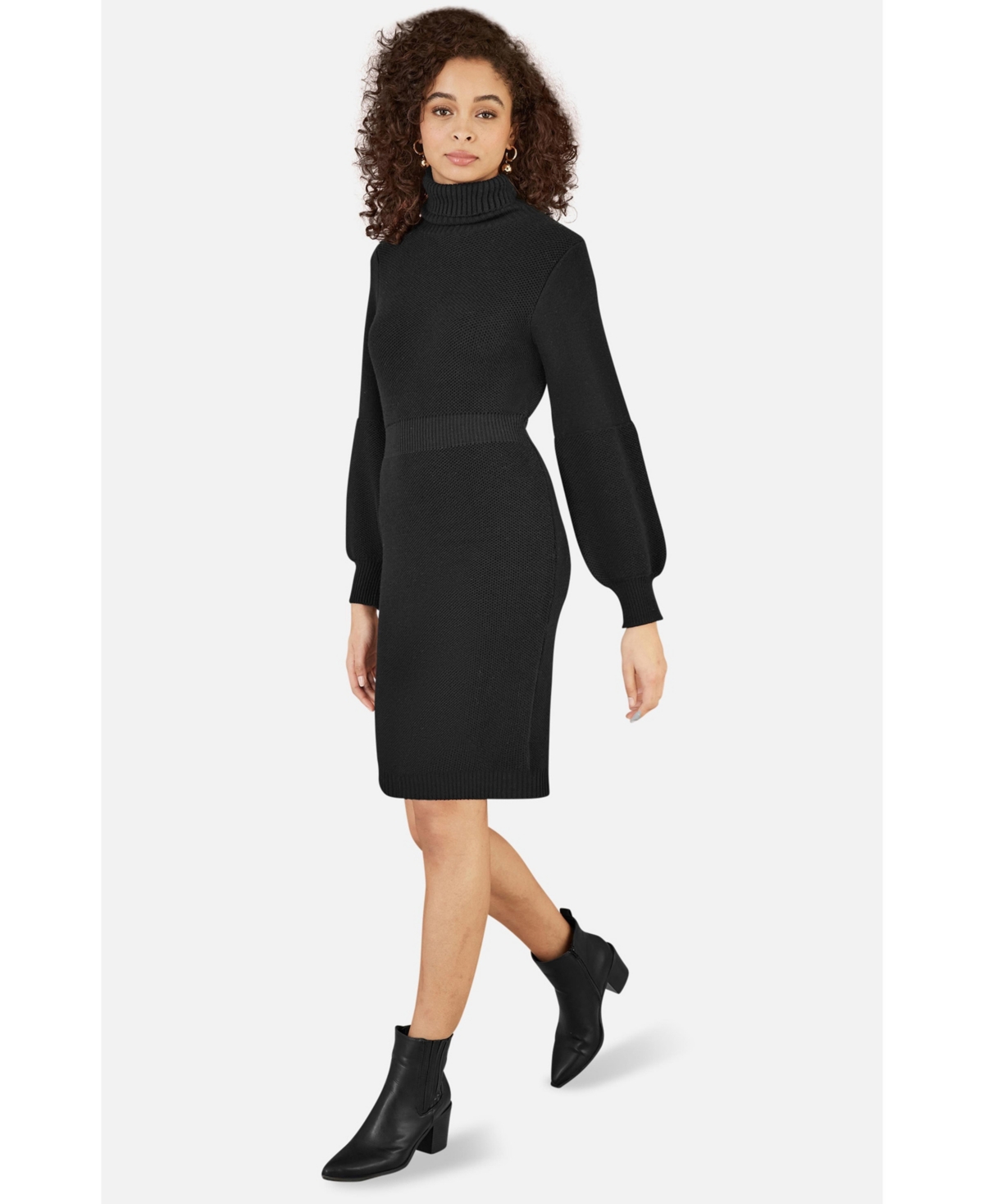 Click here for Yumi Womens Roll Neck Knitted Dress - Black prices