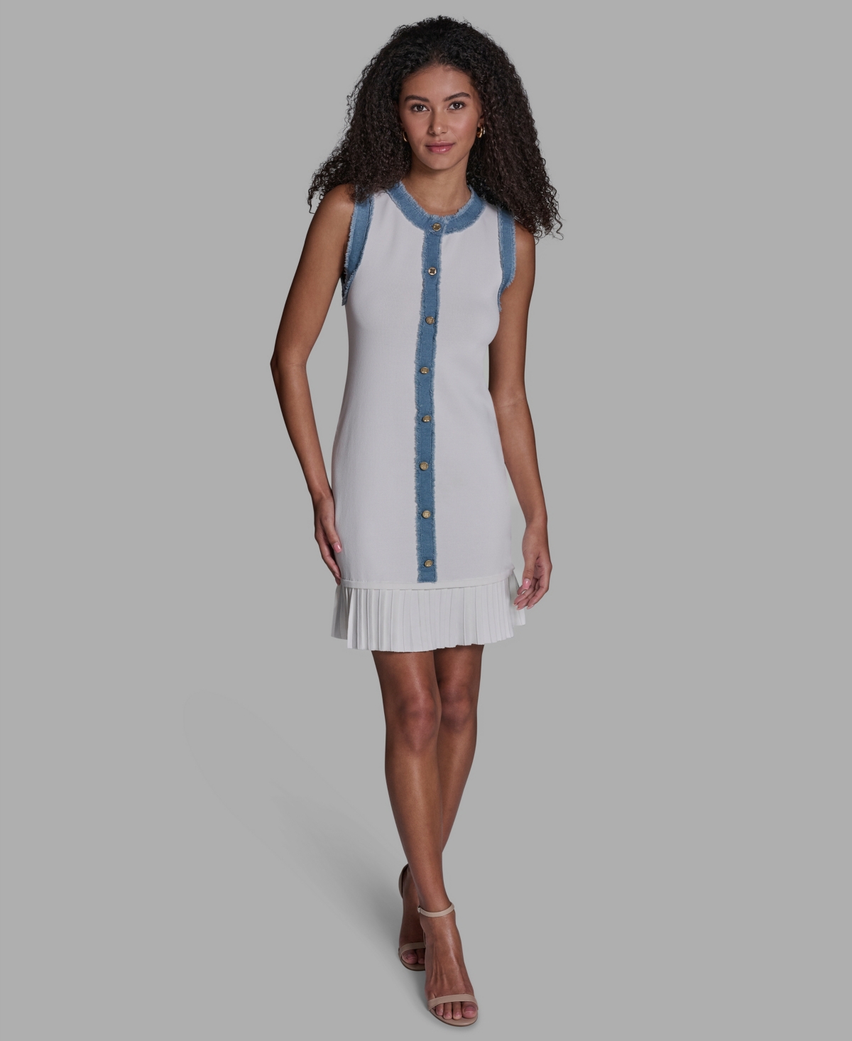 Click here for Bcbg Womens Crewneck Ruffle Hem Dress - Cream/Blue prices