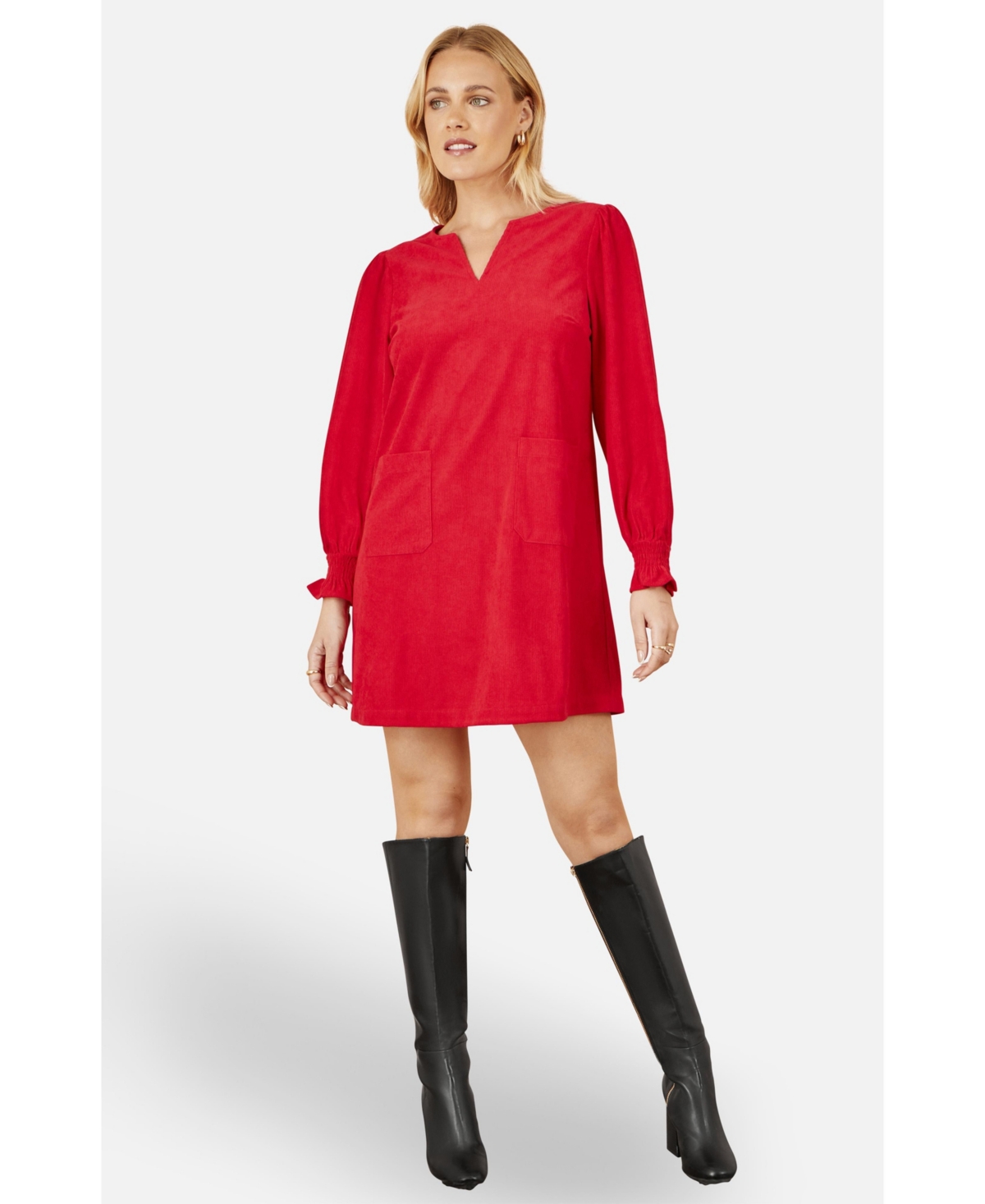 Click here for Yumi Womens Long Sleeve V-Neck Mini Dress - Red prices