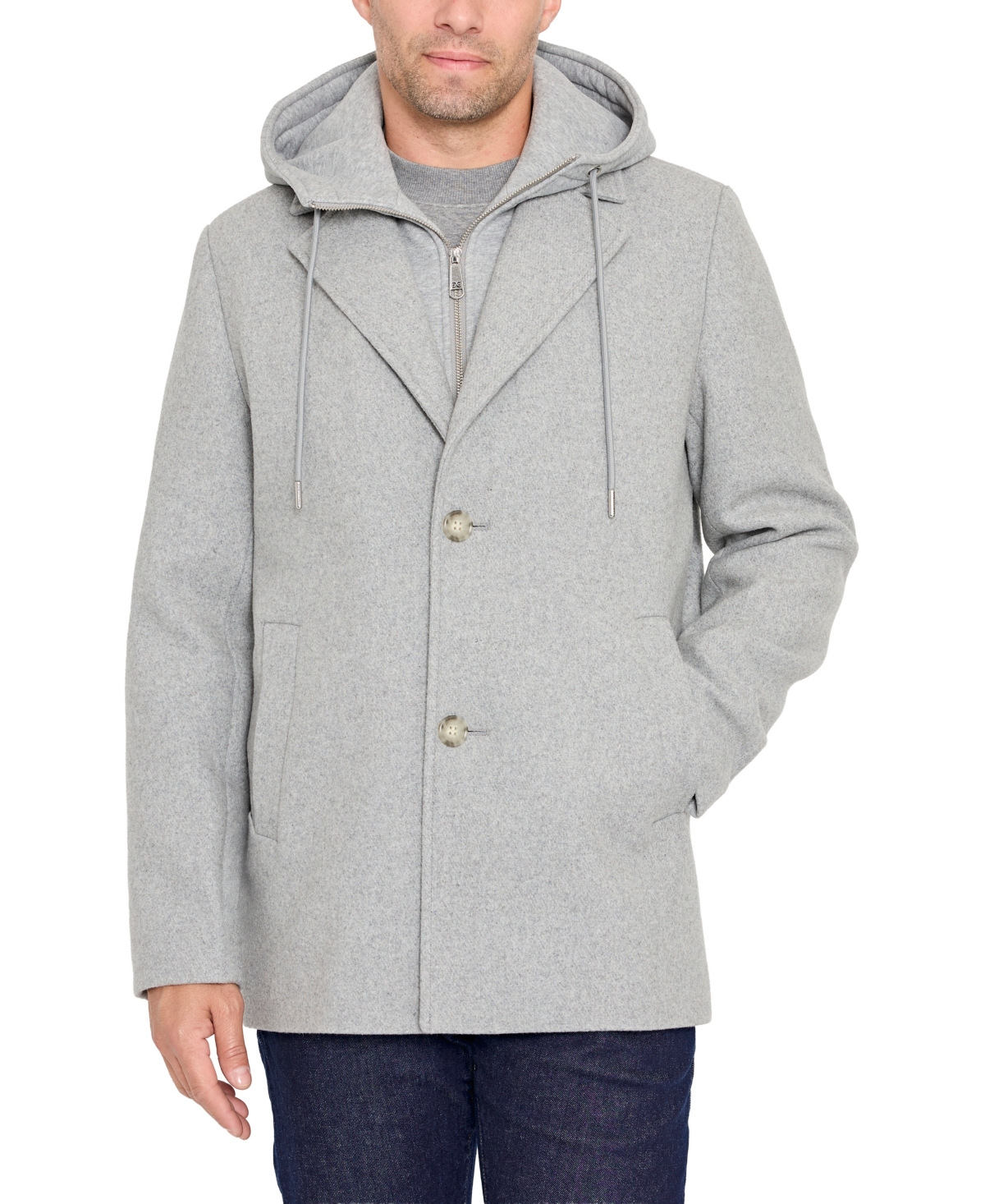 Click here for Sam Edelman Mens Hooded Wool Coat - Light Gray prices
