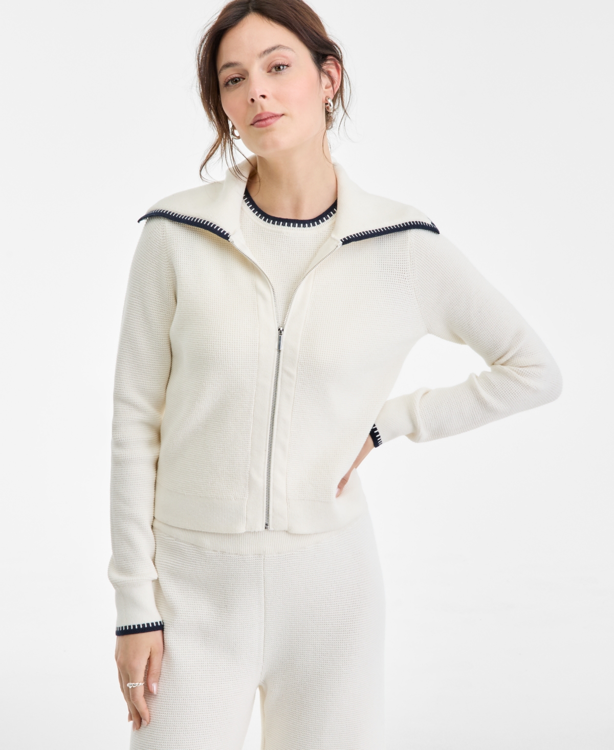 Click here for On 34th Womens Tipped Collared Zip-Up Cardigan  Ma... prices