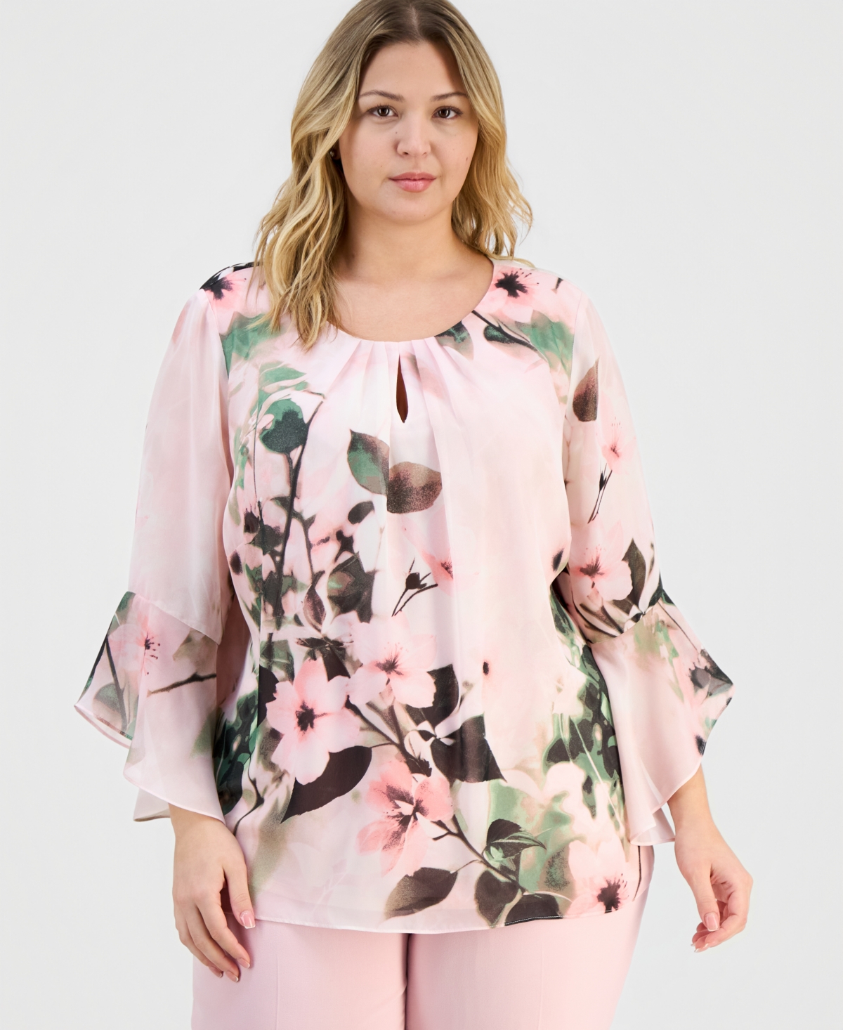 Click here for Kasper Plus Size Floral-Print Keyhole-Front Flutte... prices