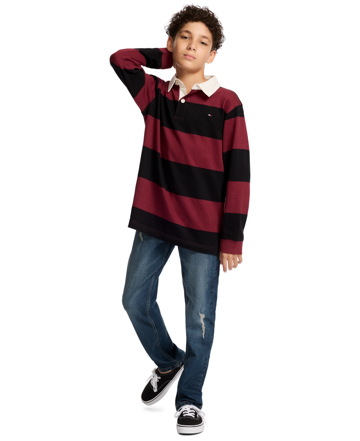 Click here for Tommy Hilfiger Boys 2T-7 Rugby Polo Shirt - Red/Bl... prices