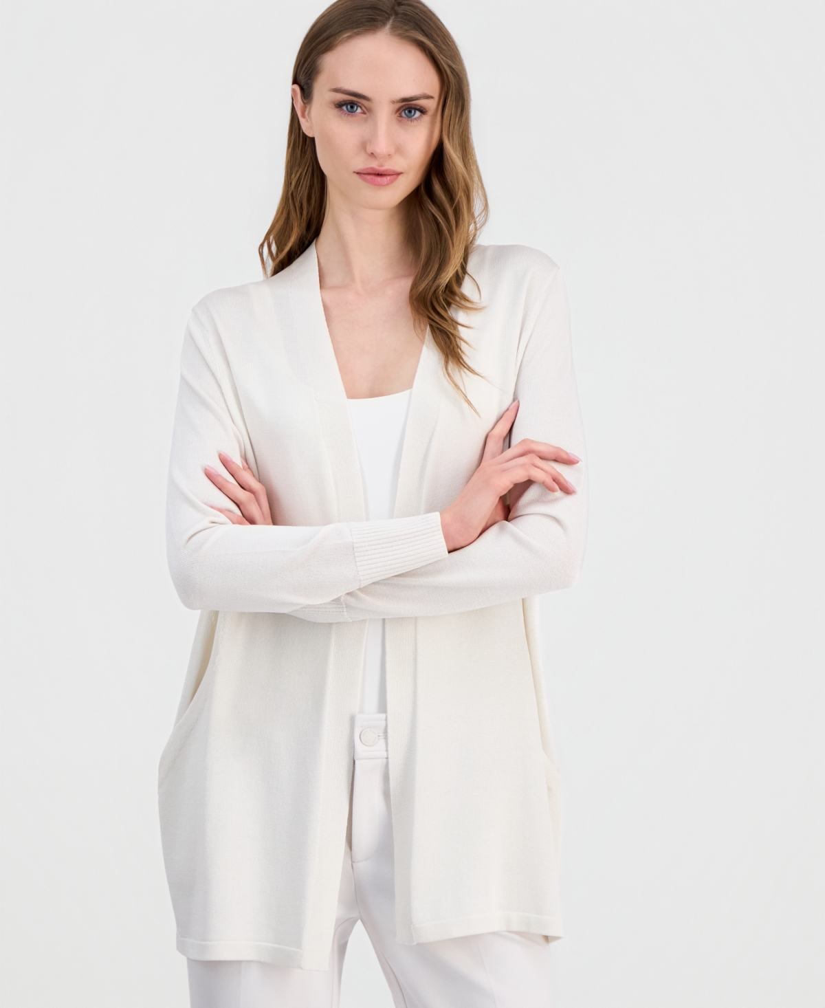 Click here for Anne Klein Womens Open-Front Rib Pocket Cardigan -... prices