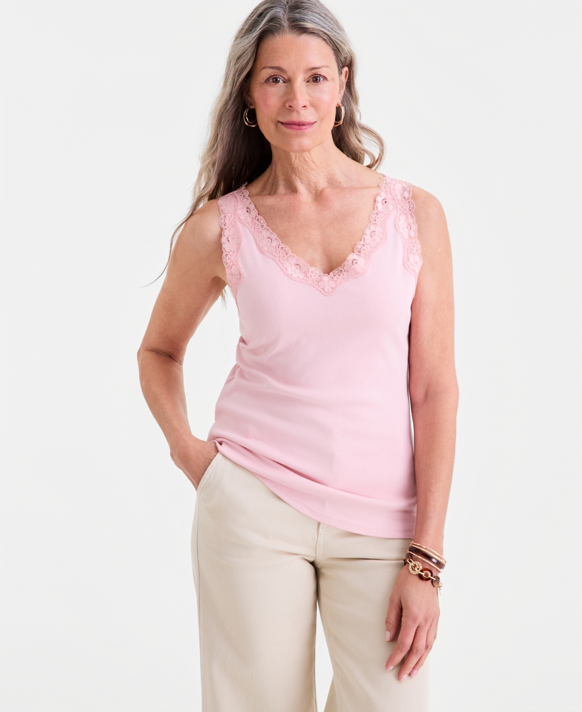 Click here for Style & Co Womens Lace-Trim Cotton Tank Top  Exclu... prices