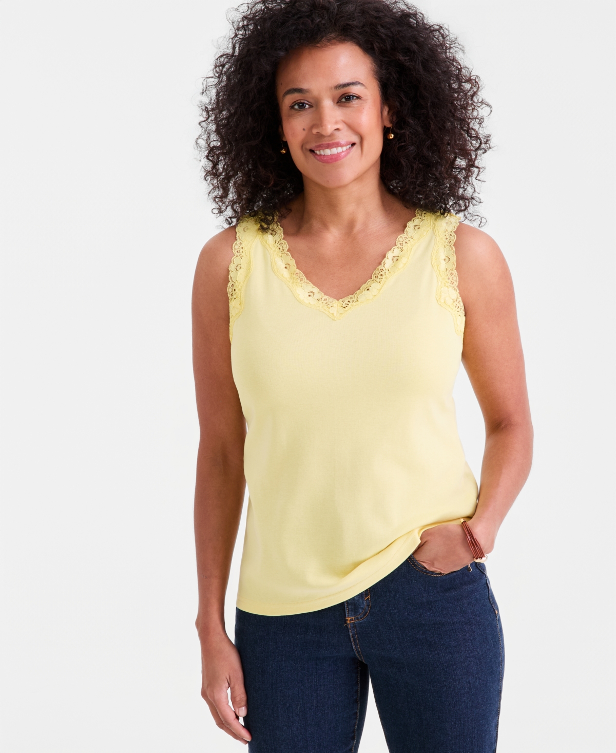 Click here for Style & Co Womens Lace-Trim Cotton Tank Top  Exclu... prices