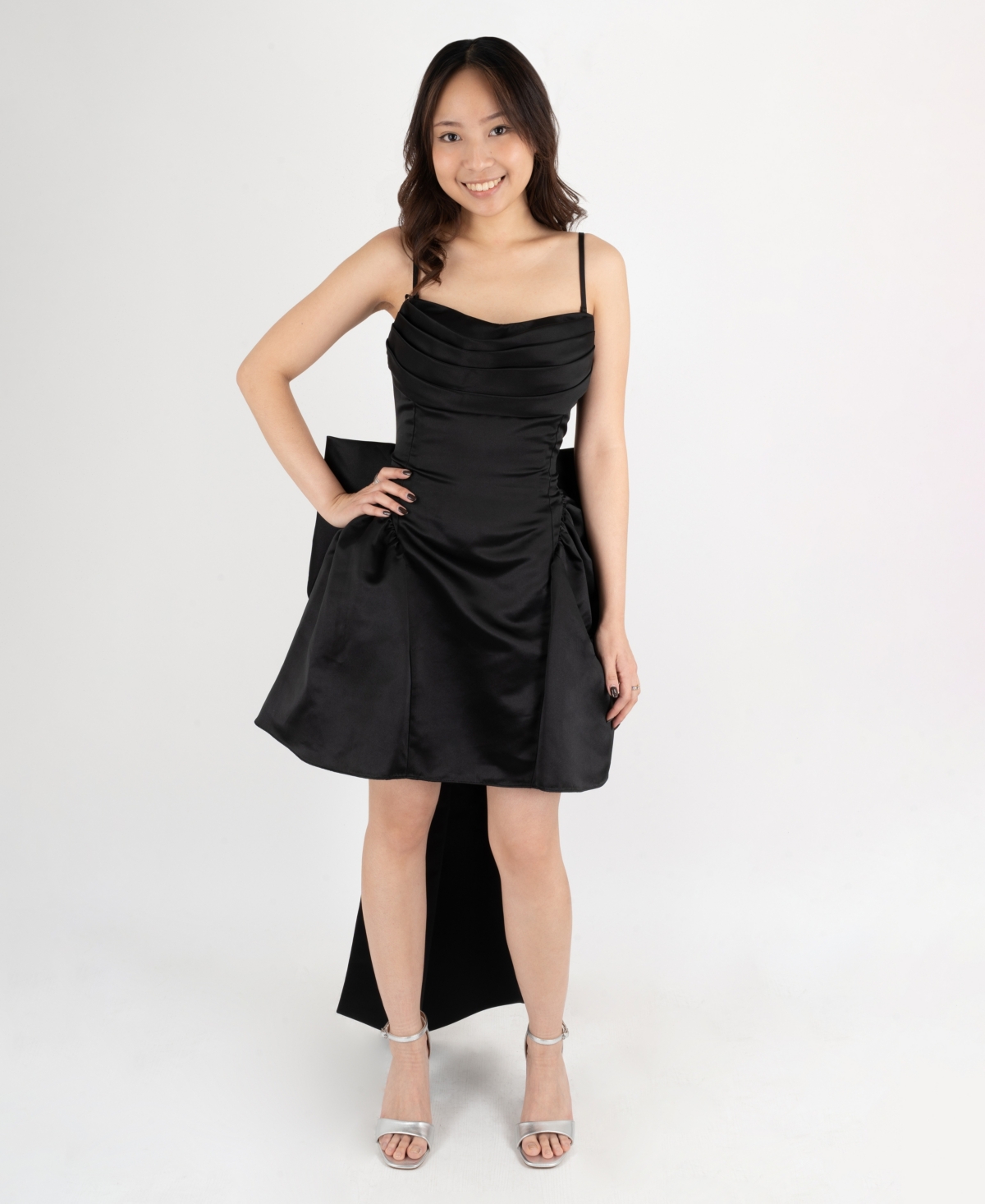 Click here for Dear Moon Juniors Cowl Neck Bow Back Dress - Black prices