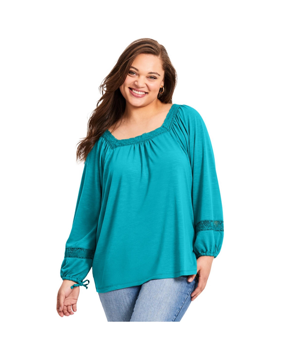 Click here for Avenue Womens Plus Size Crochet Trim Top - Vibrant... prices