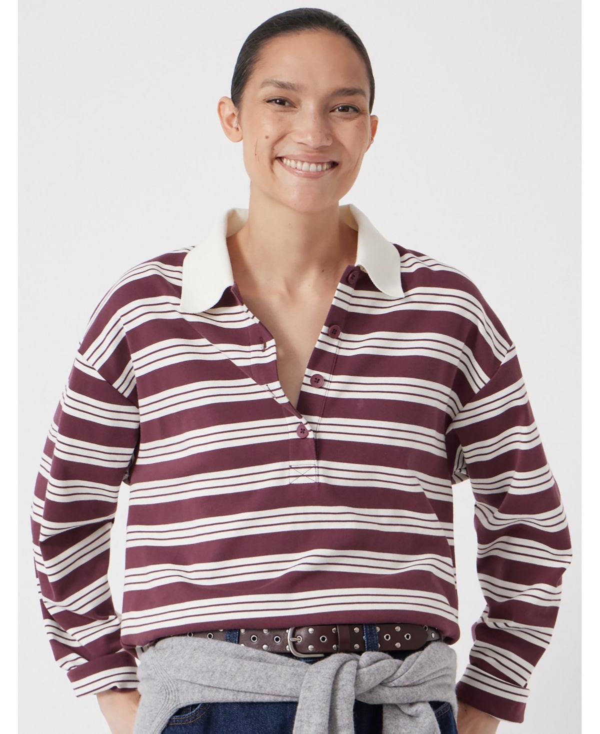 Click here for Hush Womens Cotton Striped Polo Top - Brown stripe prices