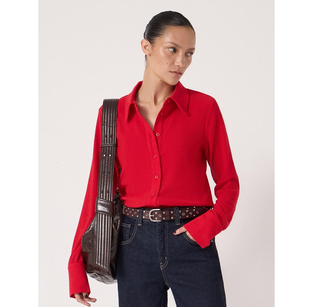 Click here for Hush Womens Textured Slim Shirt - Bright red prices