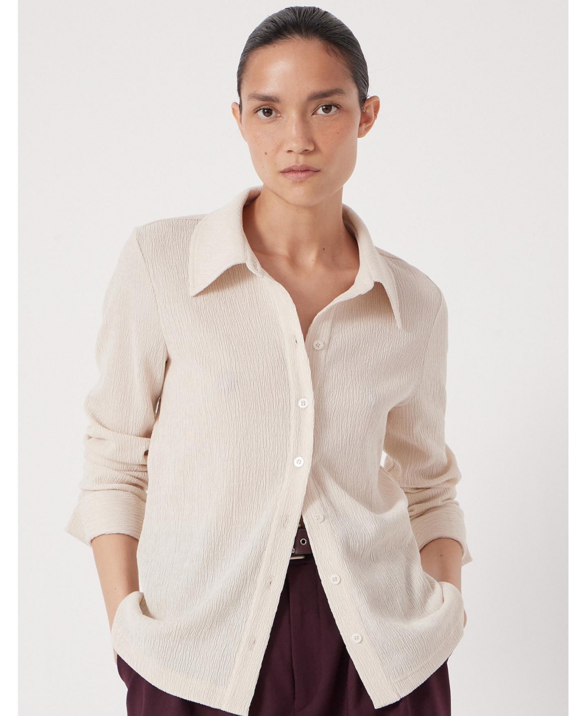 Click here for Hush Womens Textured Slim Shirt - Almond prices