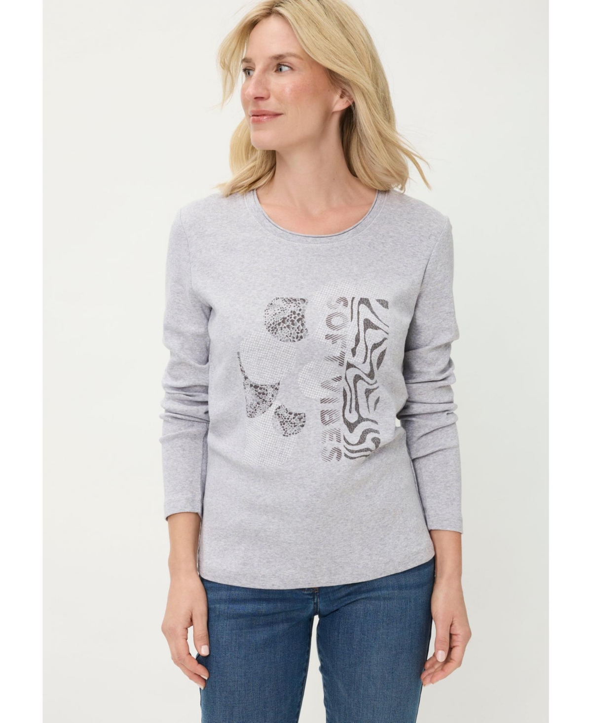 Click here for Olsen Womens Placement Print T-Shirt - Misty grey... prices