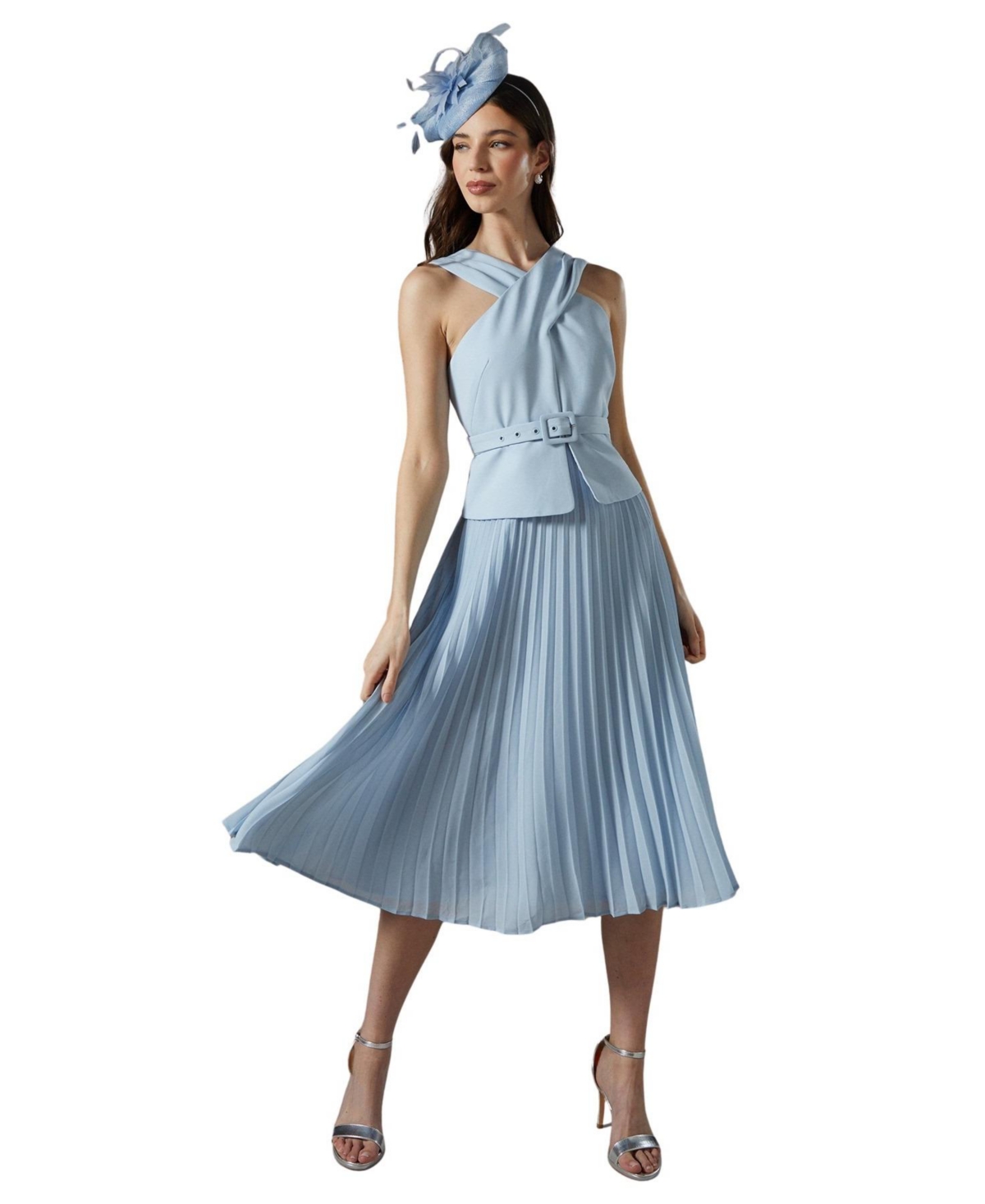 Click here for Coast Womens Cross Over Pleated Midi Dress - Light... prices