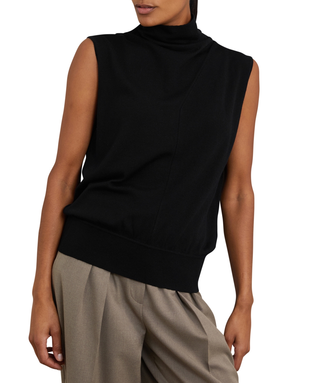 Click here for Reiss Womens Wool Slouched Sleeveless Top - Black prices