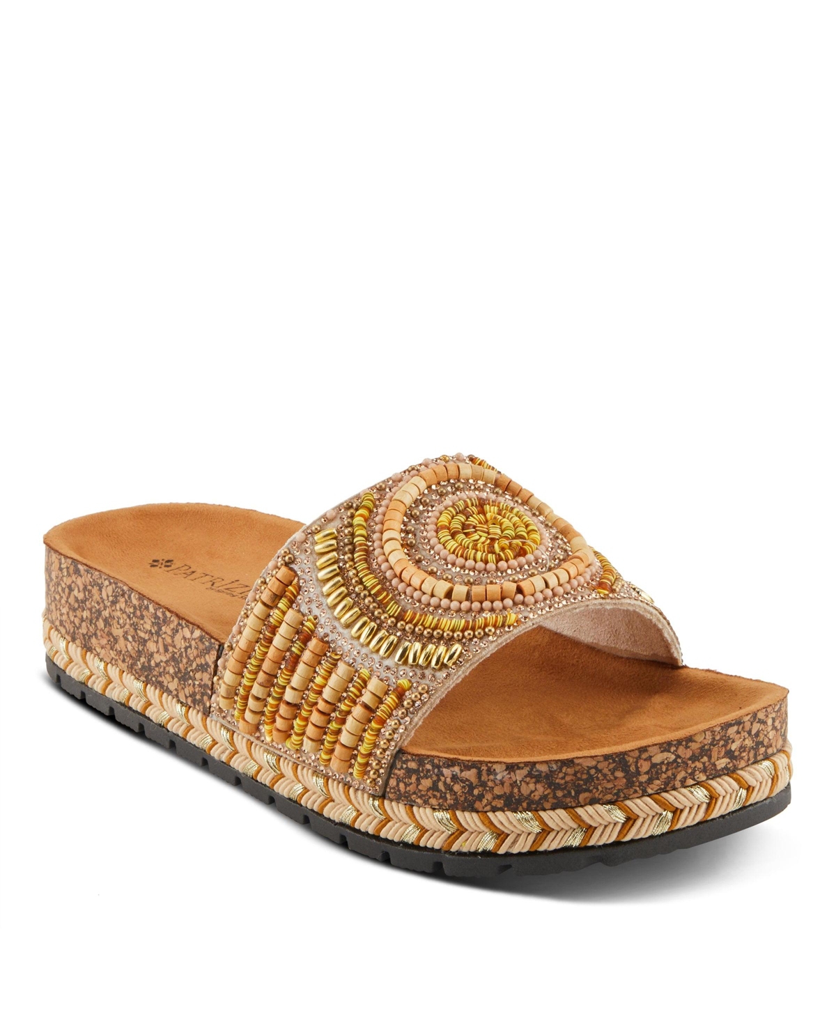 Patrizia Womens Swirla Multicolor Beaded Slide Cork Wedge Sandals - Yellow multi