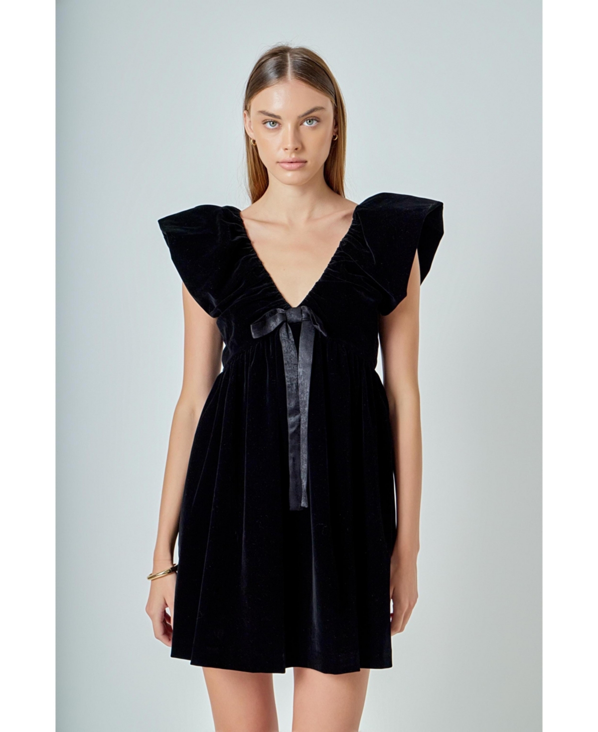 Click here for endless rose Womens Velvet Satin Bow Mini Dress -... prices