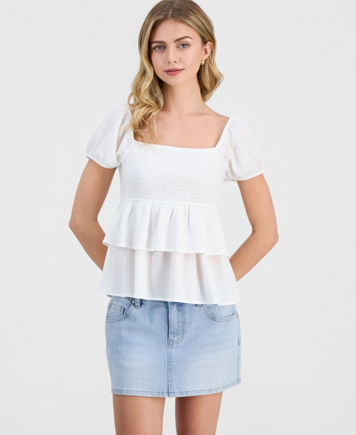 Click here for Madden Girl Juniors Puff-Sleeve Tiered Babydoll To... prices