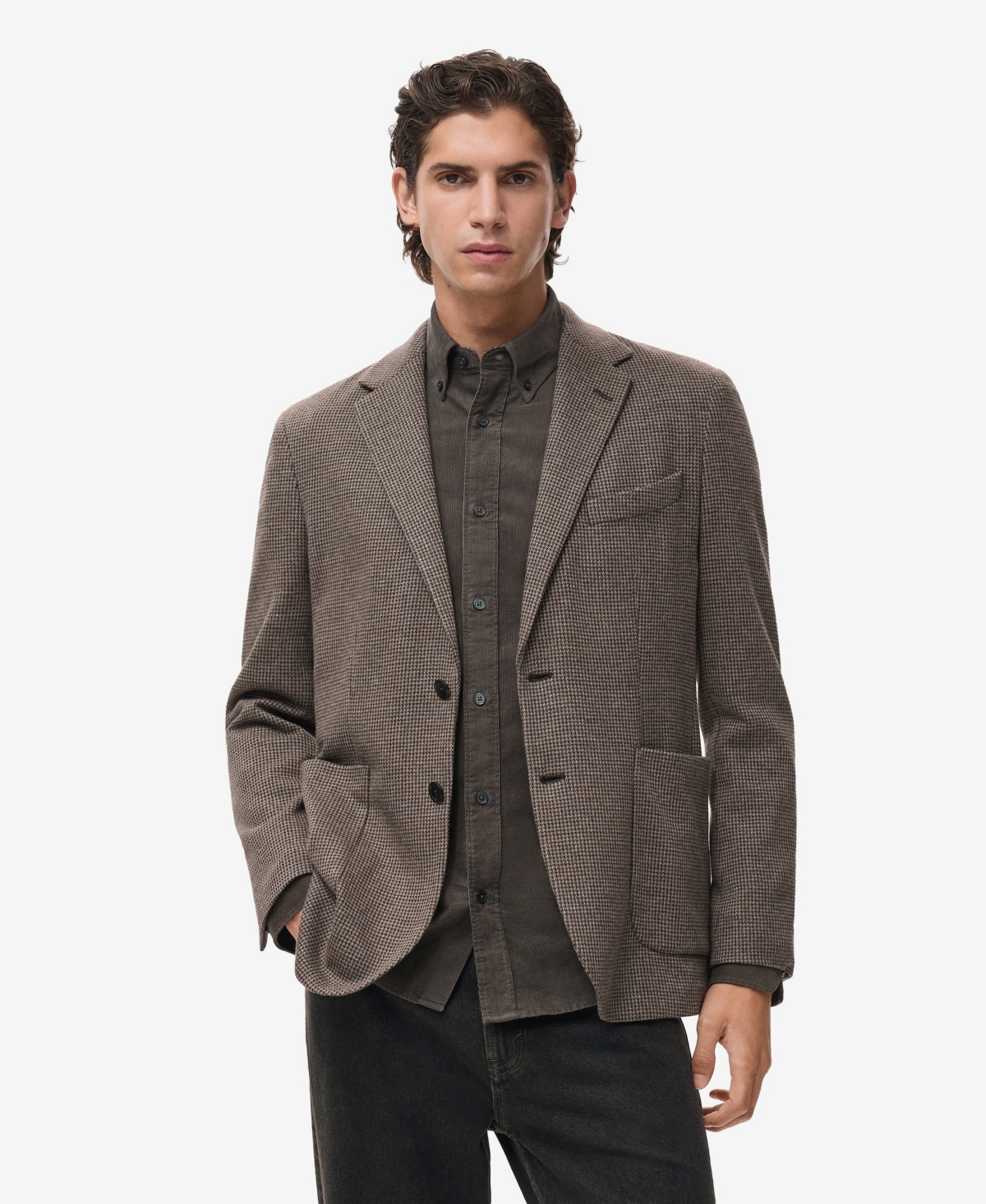 Click here for Mango Mens Slim-Fit Micro-Houndstooth Jacket - Bro... prices