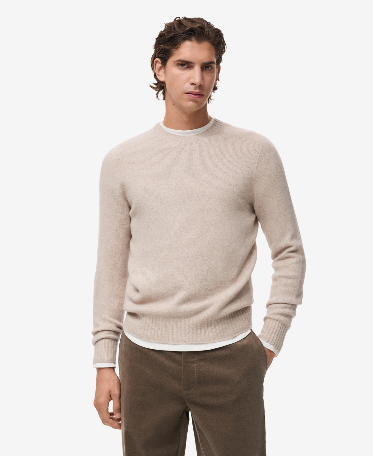 Click here for Mango Mens Knitted Wool Blend Sweater - Sand prices