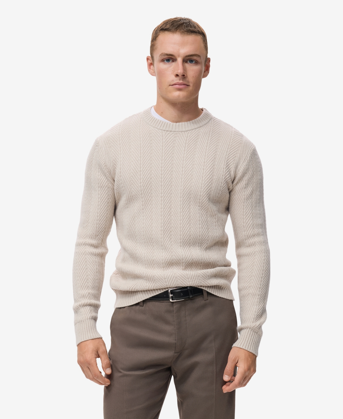 Click here for Mango Mens Herringbone Structured Sweater - Ecru prices