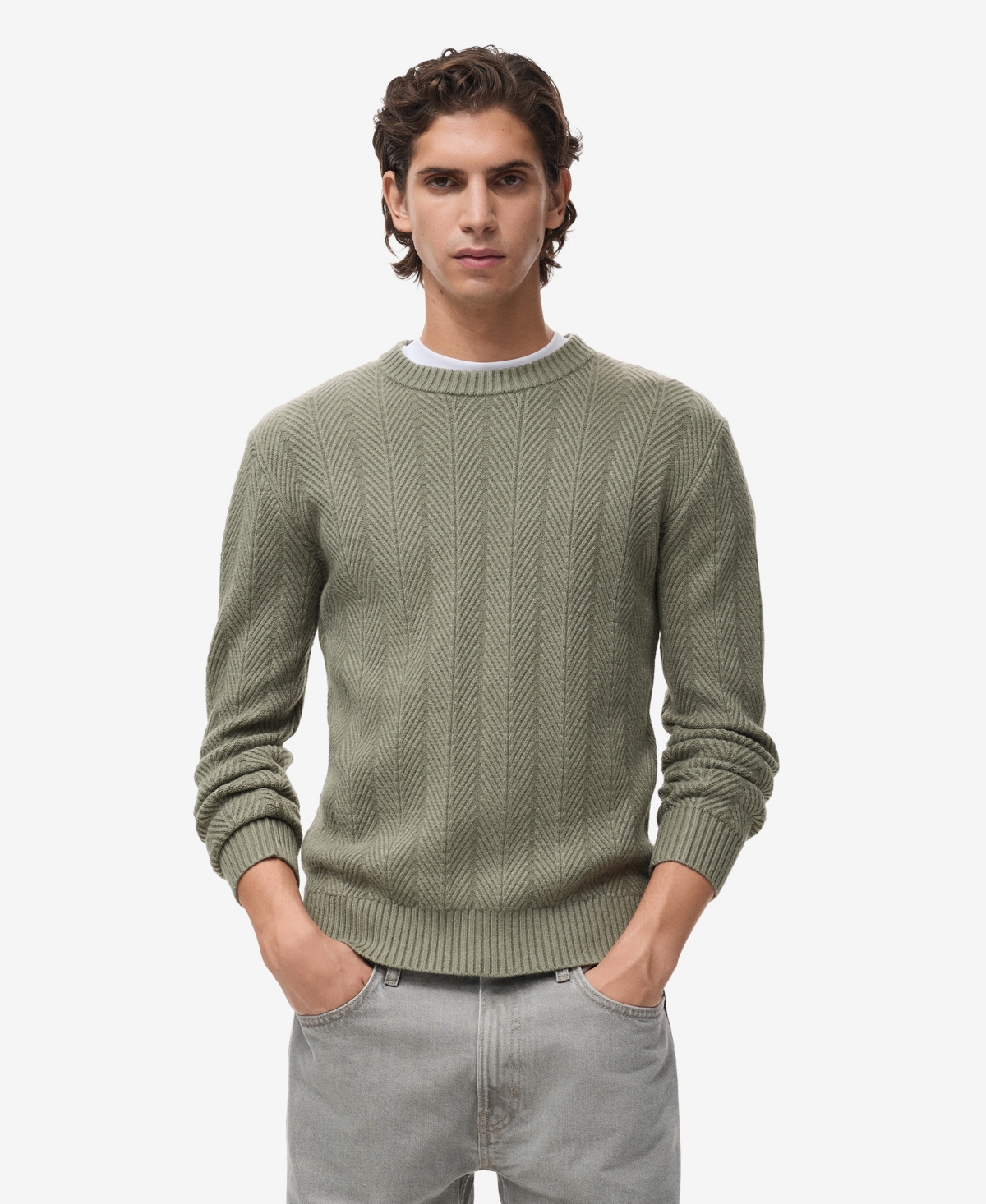 Click here for Mango Mens Herringbone Structured Sweater - Pastel... prices