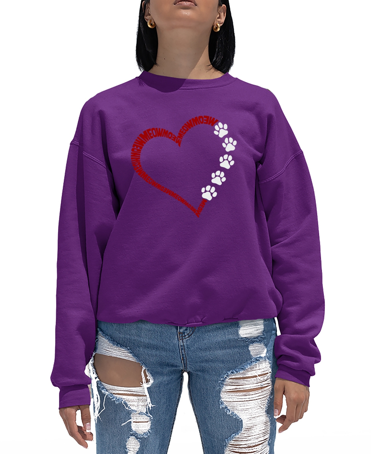 Click here for La Pop Art Womens Meow Heart Word Art Crewneck Swe... prices