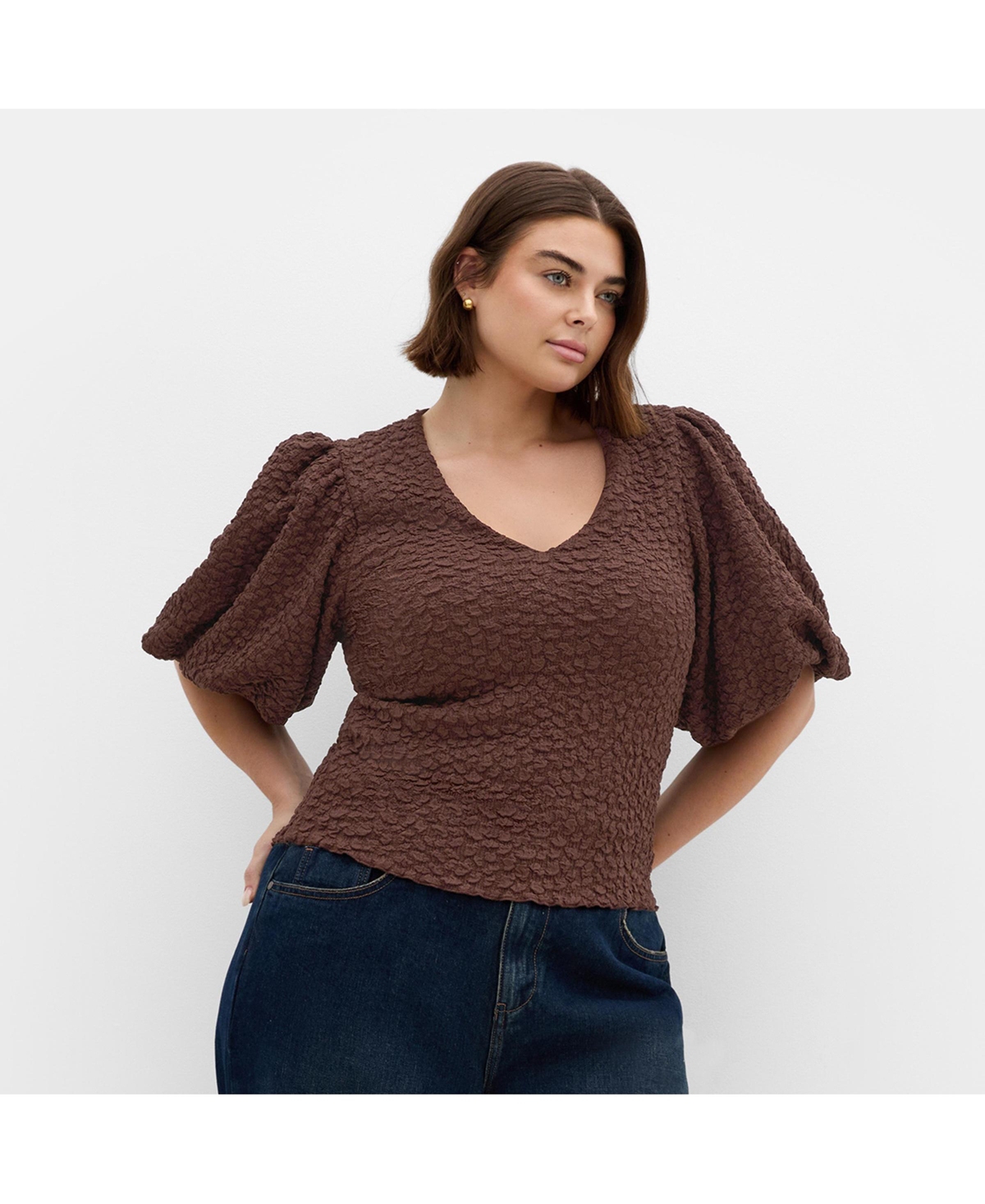 Click here for City Chic Plus Size Chrissie V Neck Top - Chocolat... prices