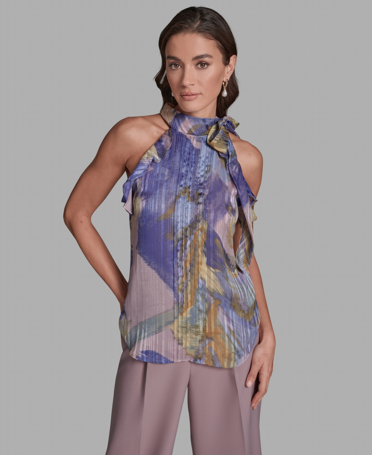 Click here for Bcbg Womens Halter Tie-Neck Sleeveless Top - Shado... prices