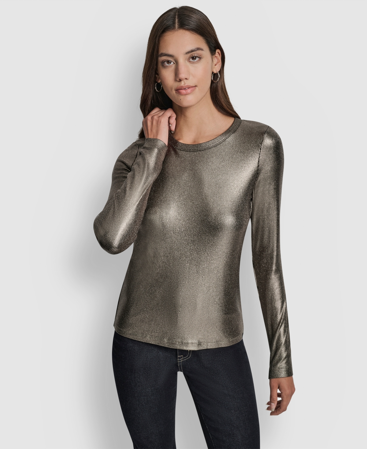 Click here for Dkny Jeans Womens Foil Rib Crewneck Long Sleeves T... prices