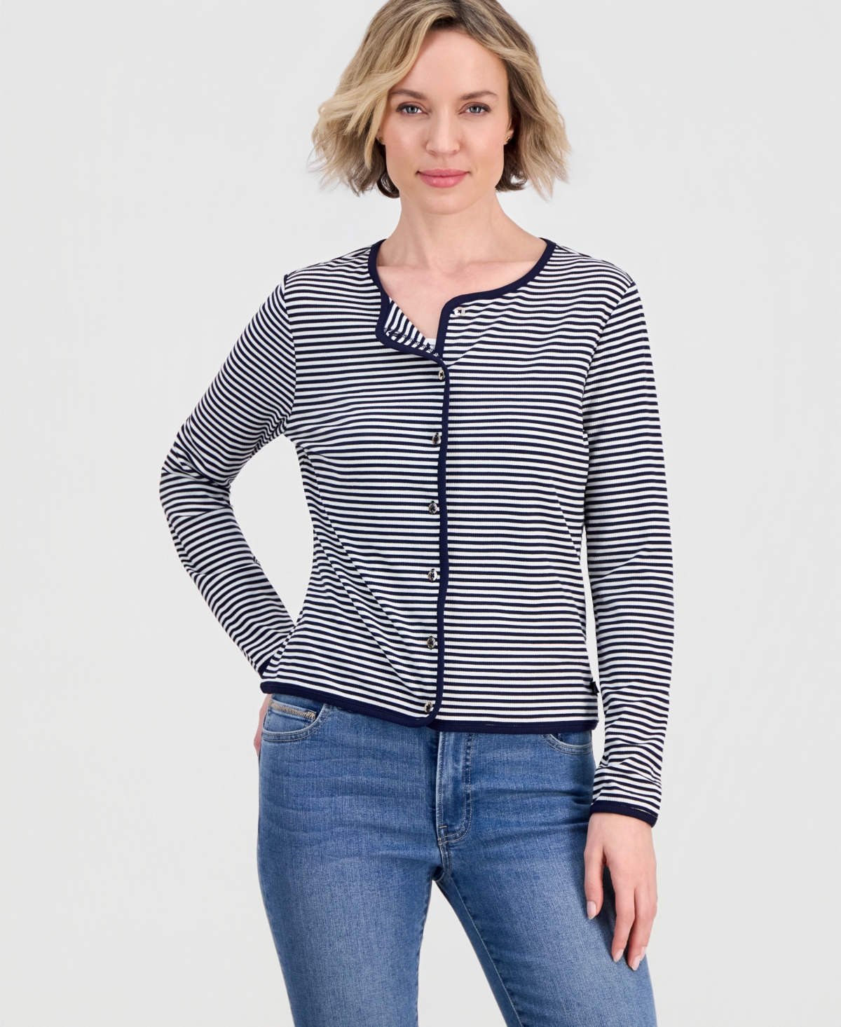 Click here for Nautica Jeans Womens Long-Sleeve Striped Cardigan... prices