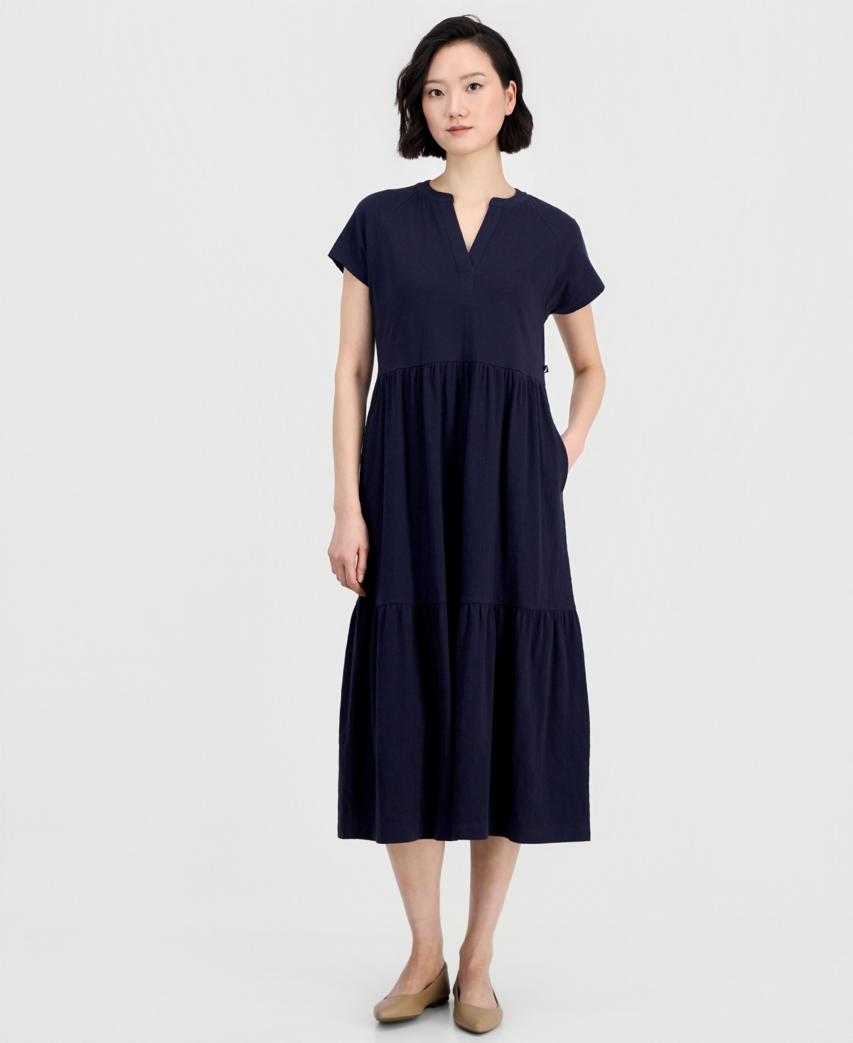 Click here for Nautica Jeans Womens Cotton Tiered Midi Dress - Ni... prices