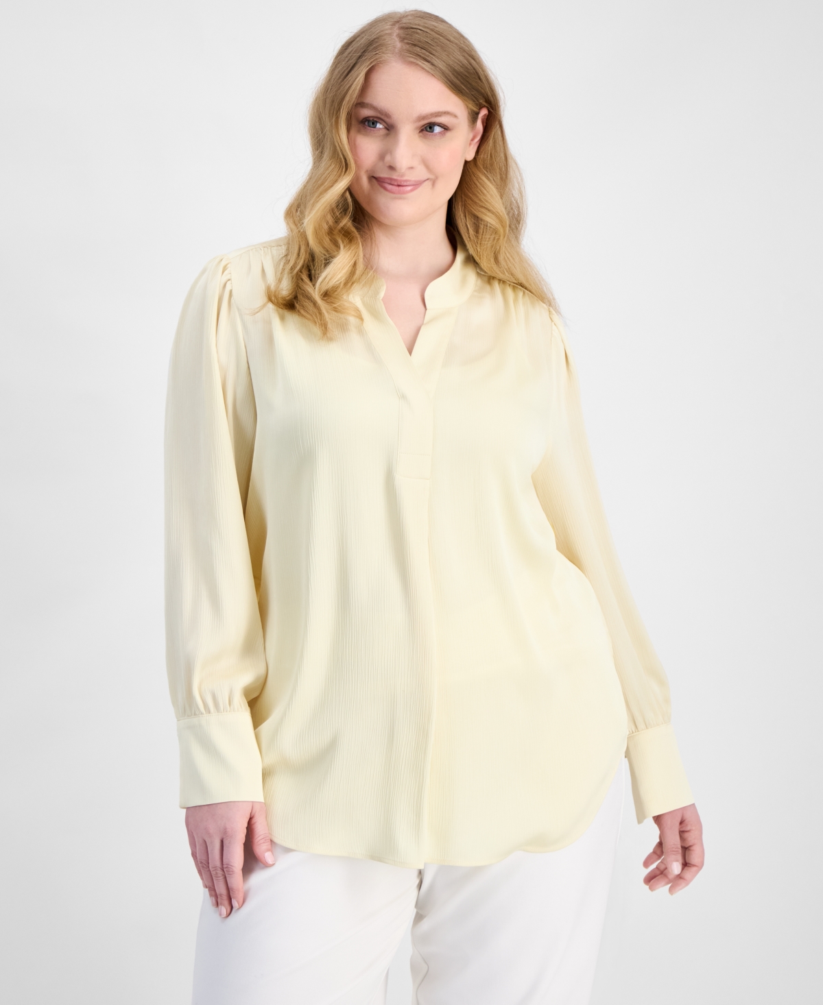Click here for Anne Klein Plus Size Long-Sleeve V-Neck Blouse - W... prices