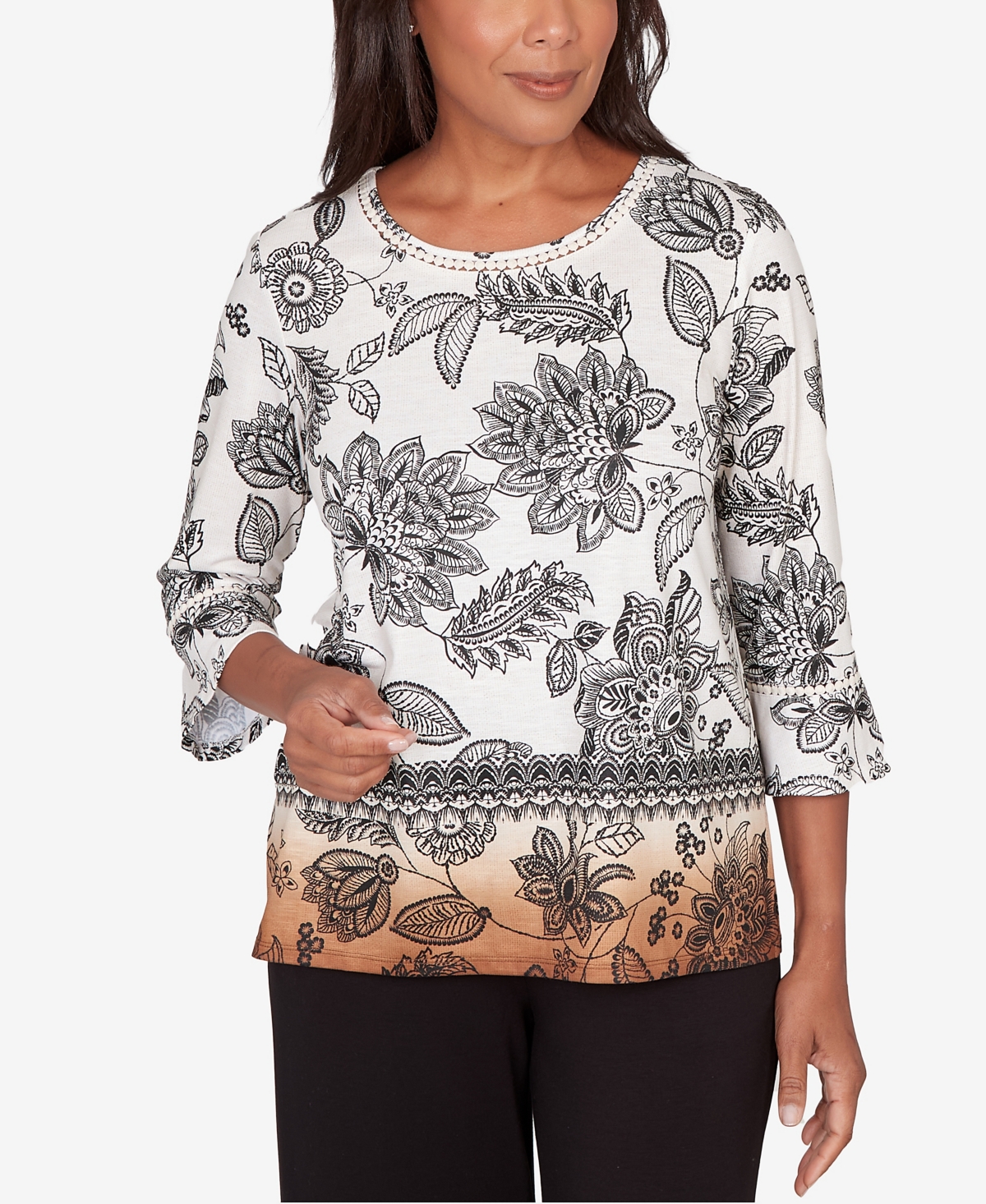 Click here for Alfred Dunner Petite Seville Ombre Floral Crew Nec... prices