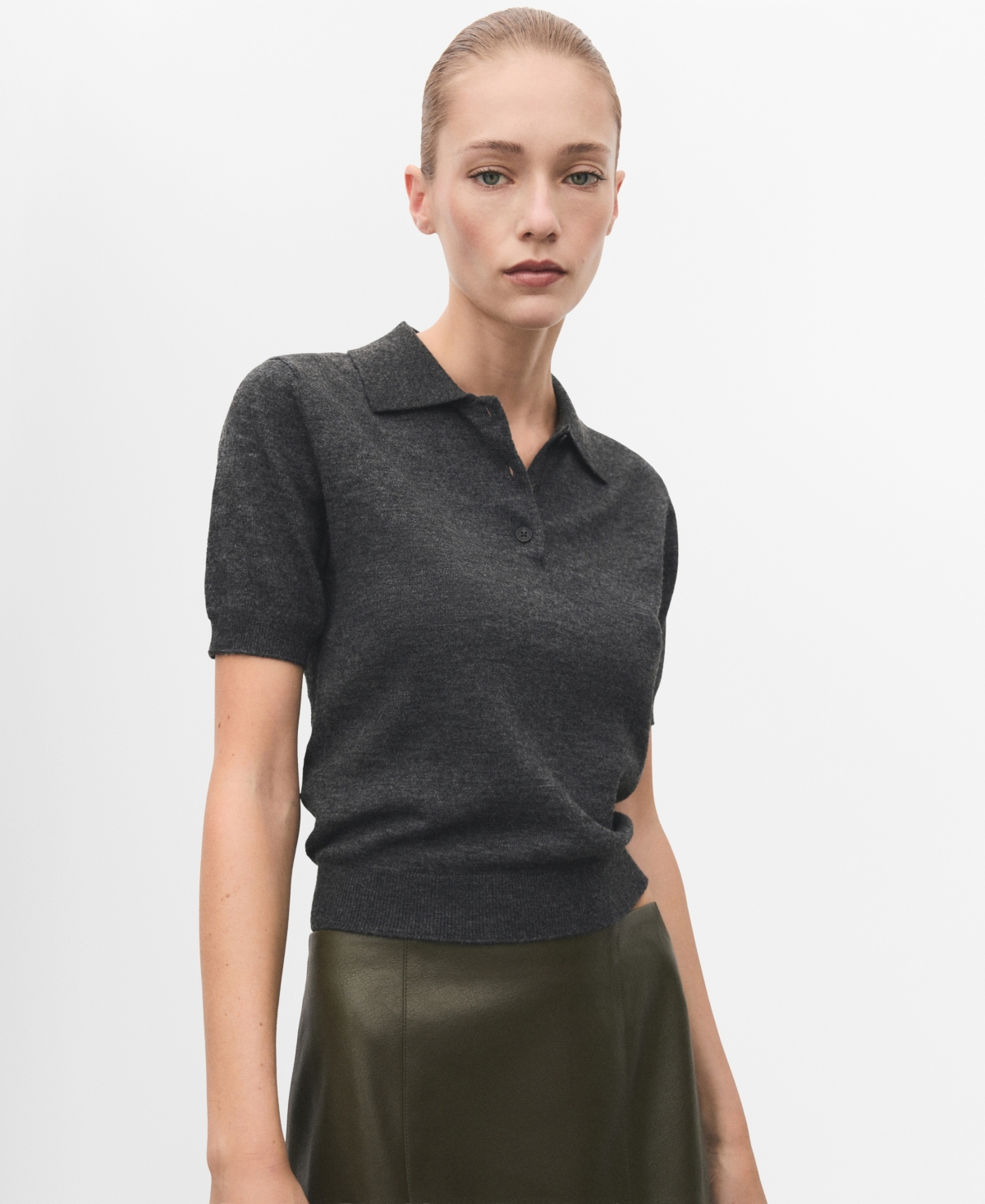 Click here for Mango Womens Polo Neck Sweater - Medium Heather Gr... prices