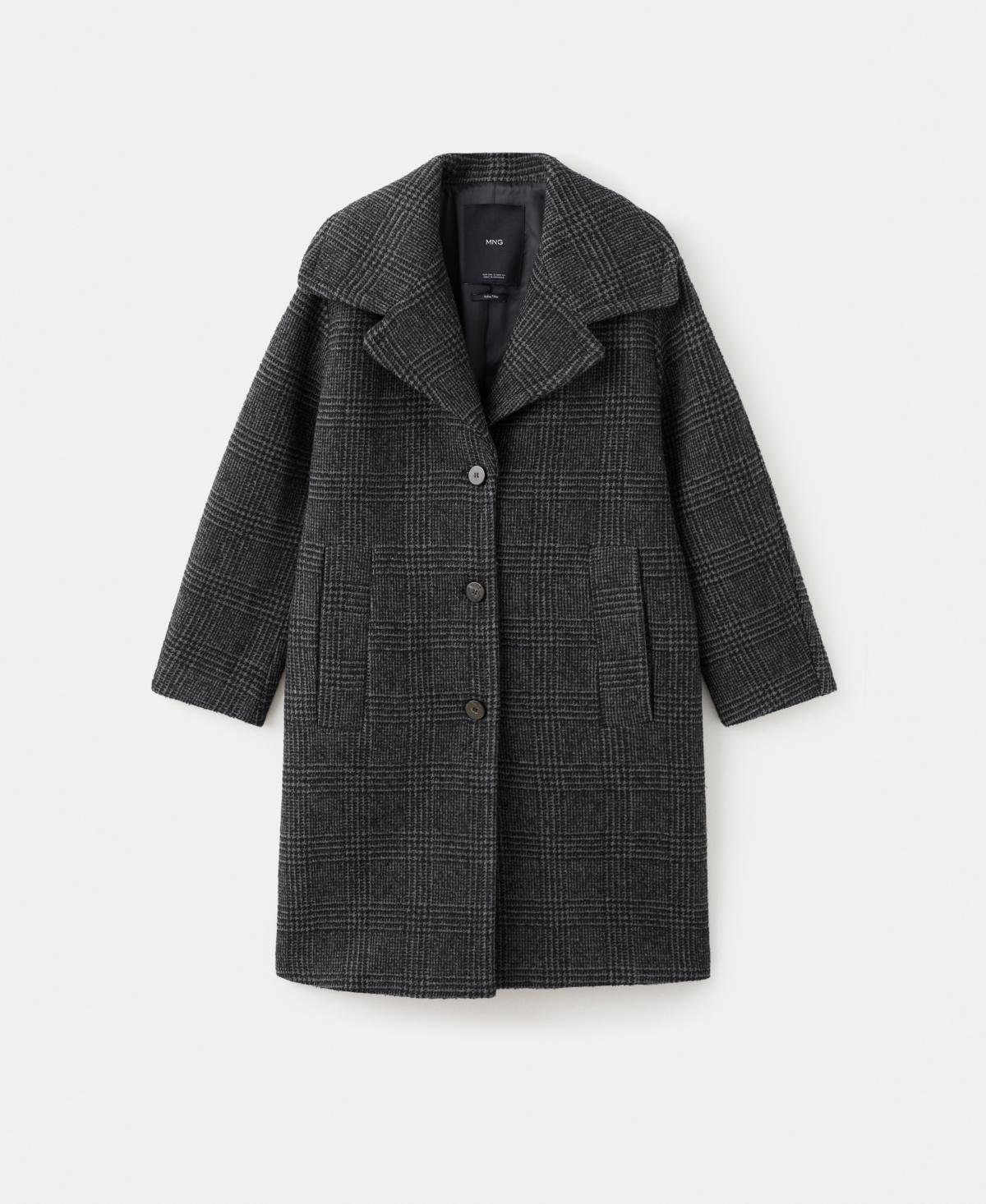 Click here for Mango Womens Checked Wool-Blend Coat - Grey prices