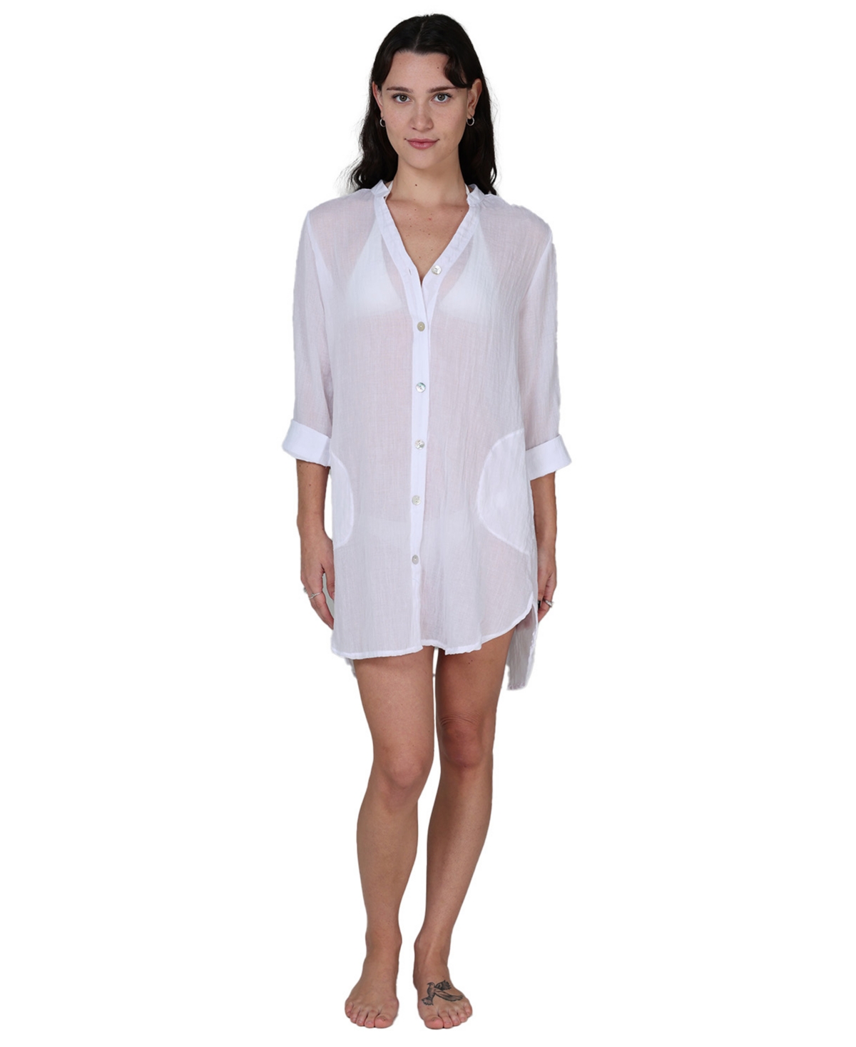 Click here for J Valdi Womens Button-Down Swim Shirt - White prices