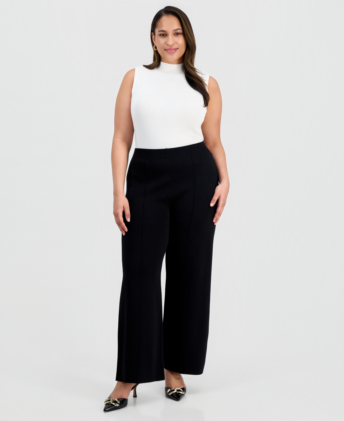 Click here for Tahari Asl Plus Size Mid-Rise Sweater-Knit Pants -... prices