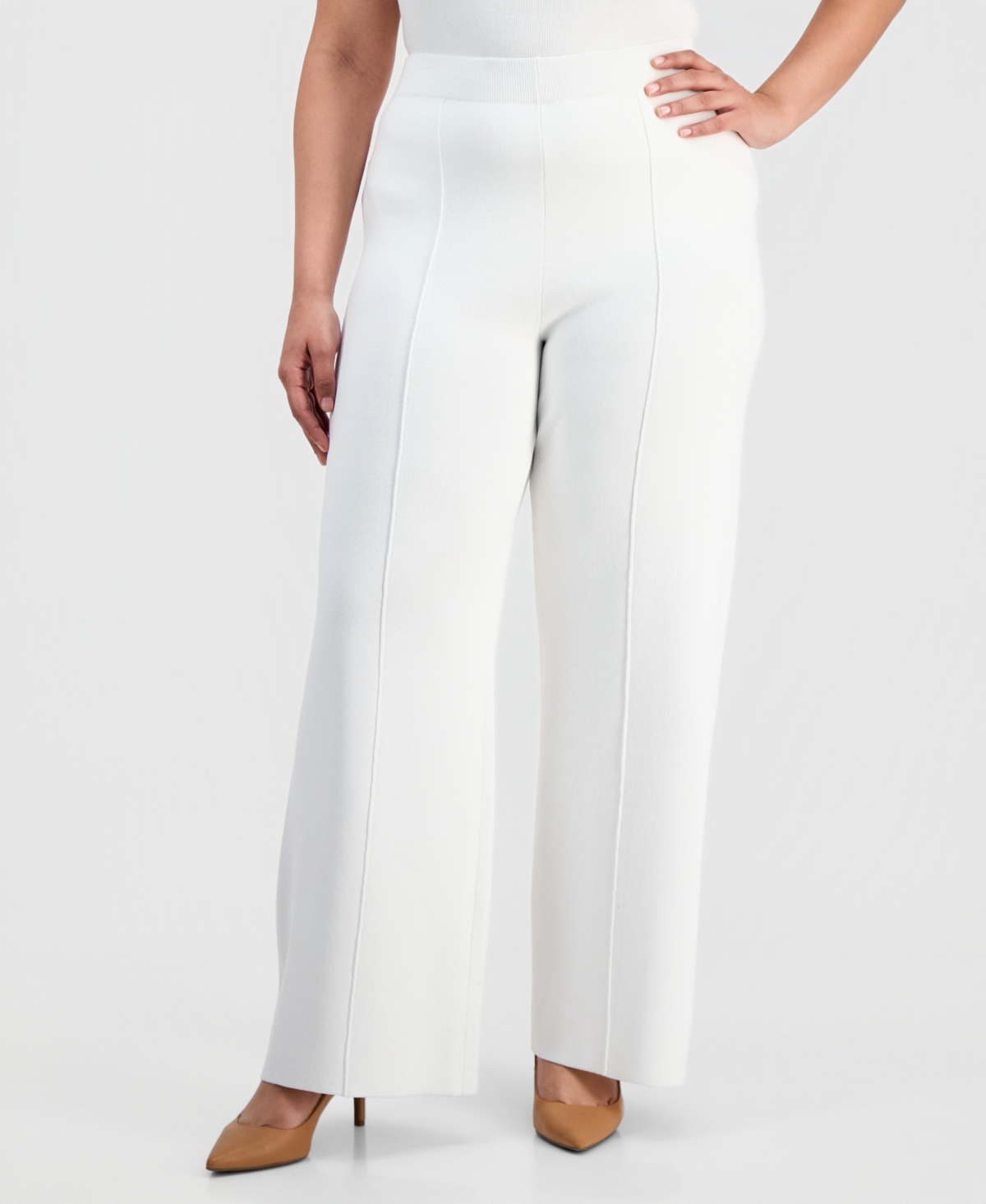 Click here for Tahari Asl Plus Size Mid-Rise Sweater-Knit Pants -... prices