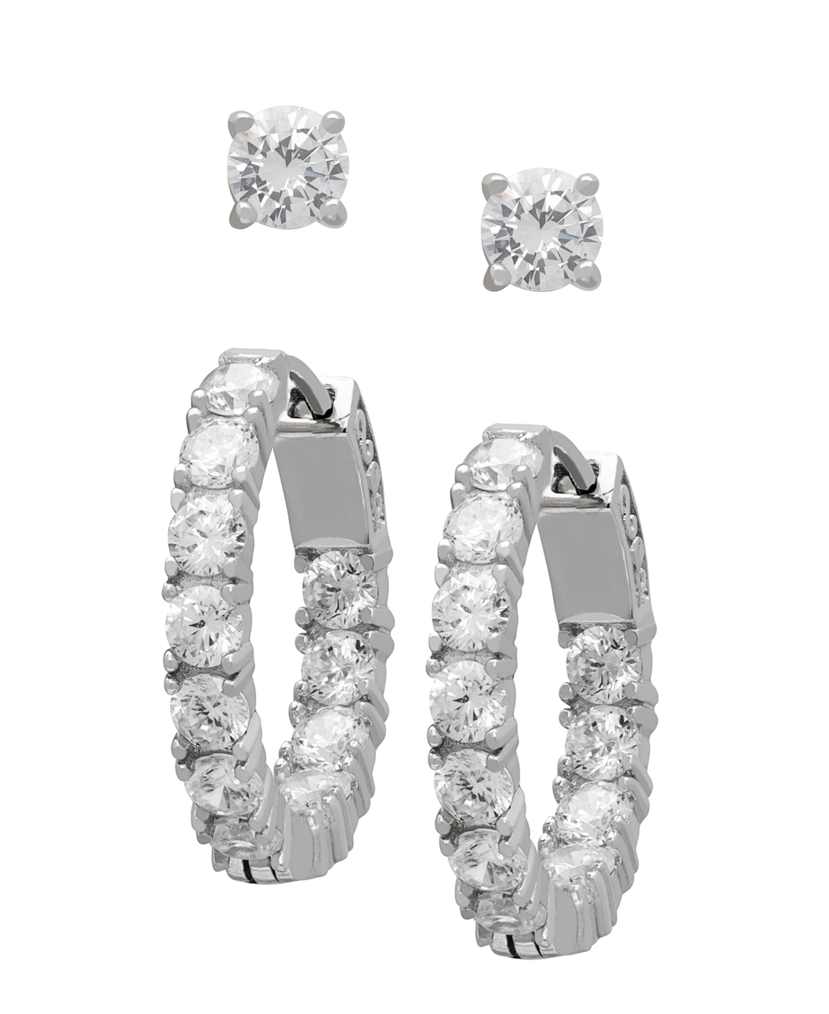 Click here for Macys 2-Pc. Lab-Grown White Sapphire Hoop & Stud (... prices