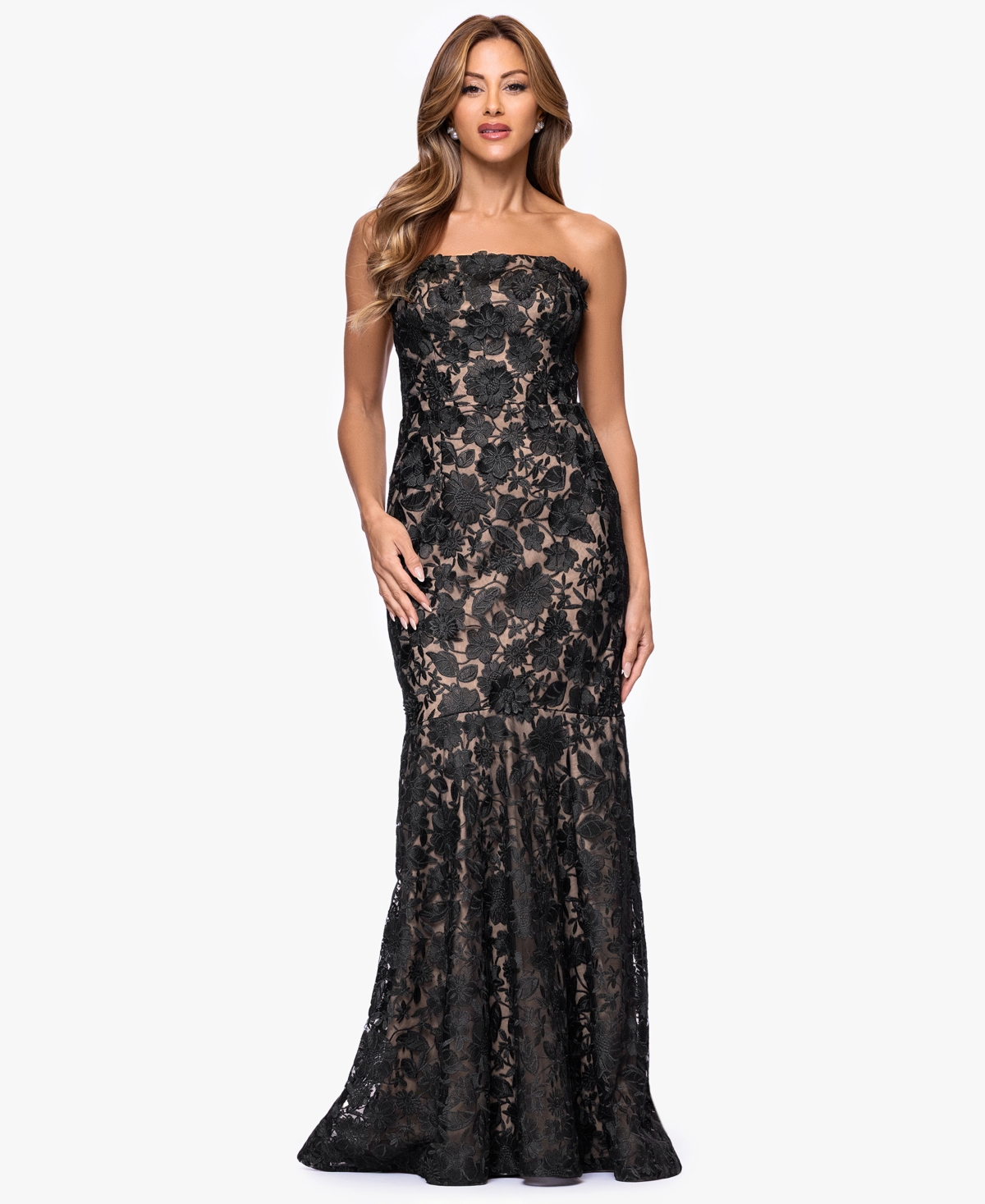 Click here for Xscape Womens Strapless Long Dress - Black/Nude prices