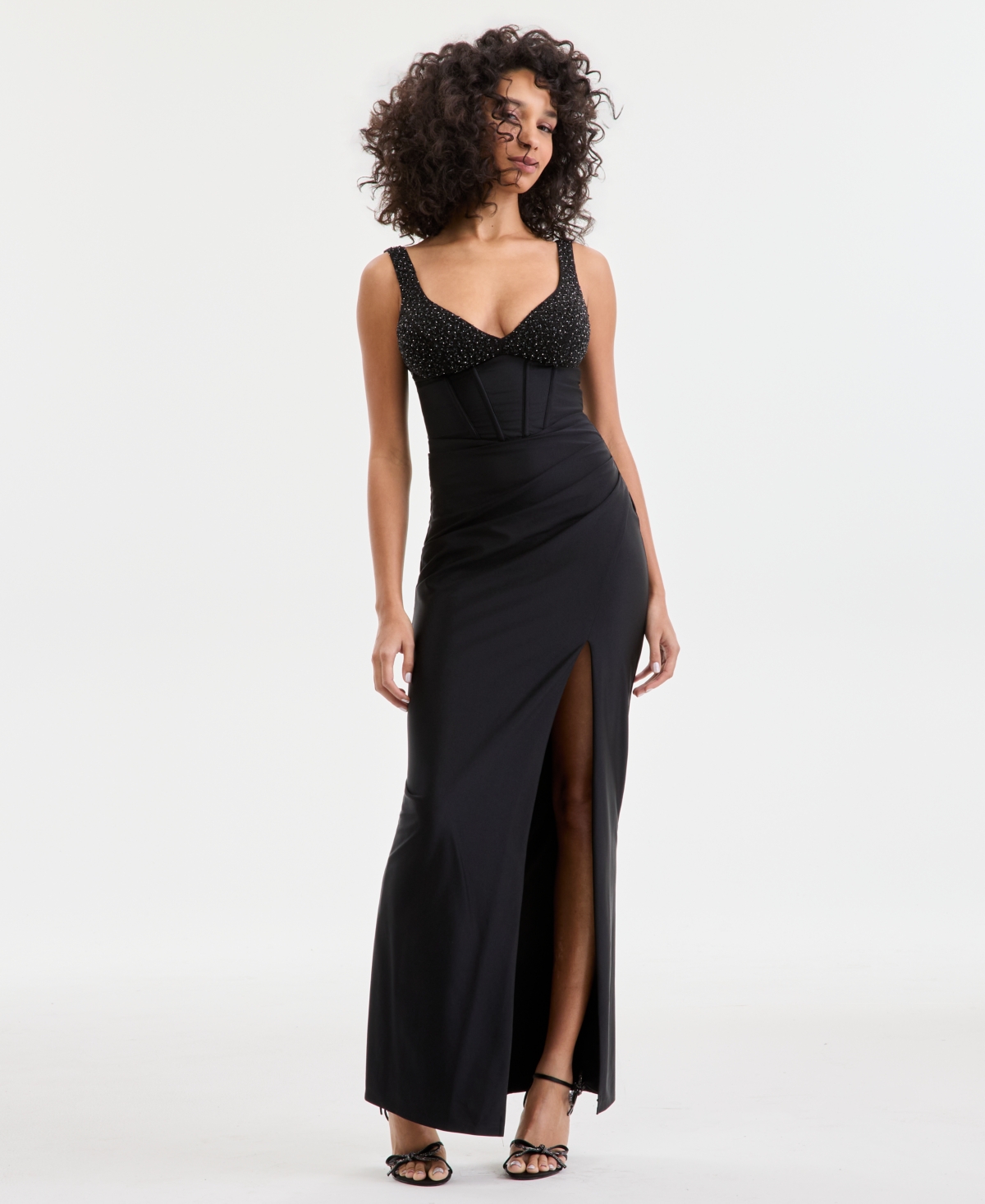 Click here for City Studios Juniors Beaded-Bodice High-Slit Gown... prices