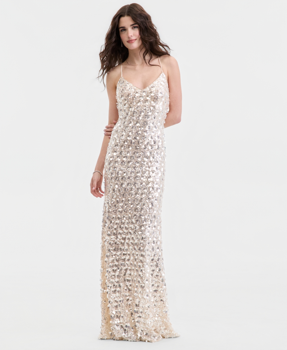 Click here for Say Yes Juniors Sequinned Evening Gown - BEIGE/SIL... prices