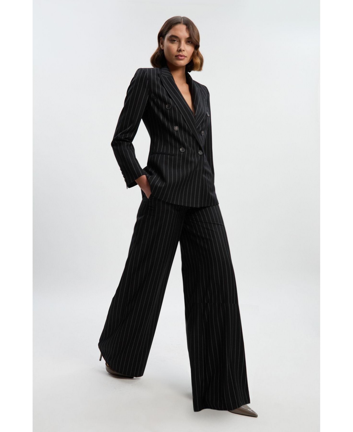Click here for Karen Millen Womens Pinstripe Wide Leg Trouser - B... prices
