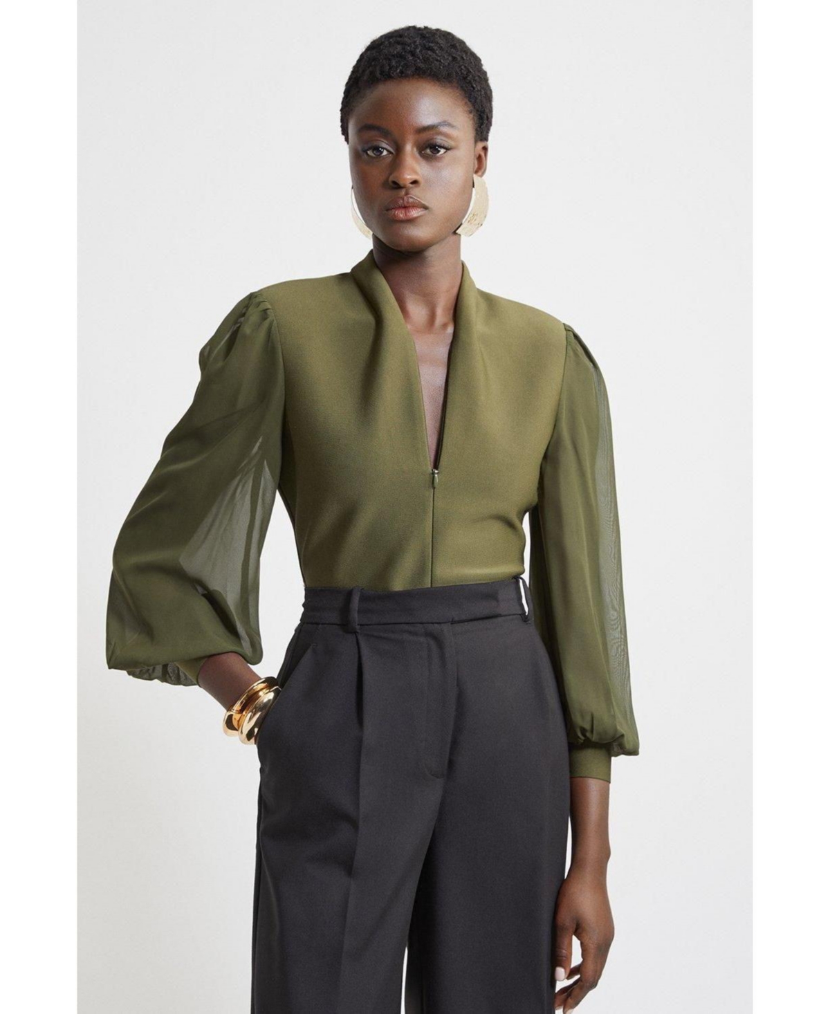 Click here for Karen Millen Womens Zip Detail Chiffon Sleeve Knit... prices