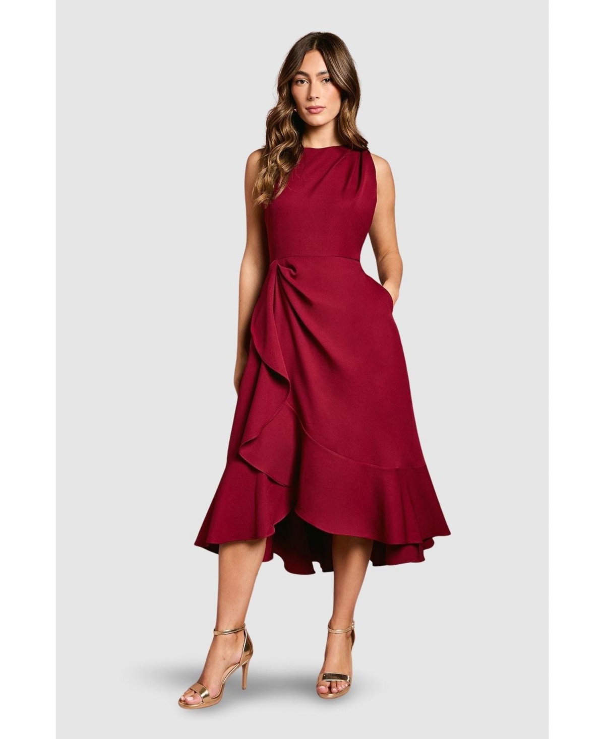 Click here for Coast Womens Waterfall Crepe Midi Dress - Burgundy prices