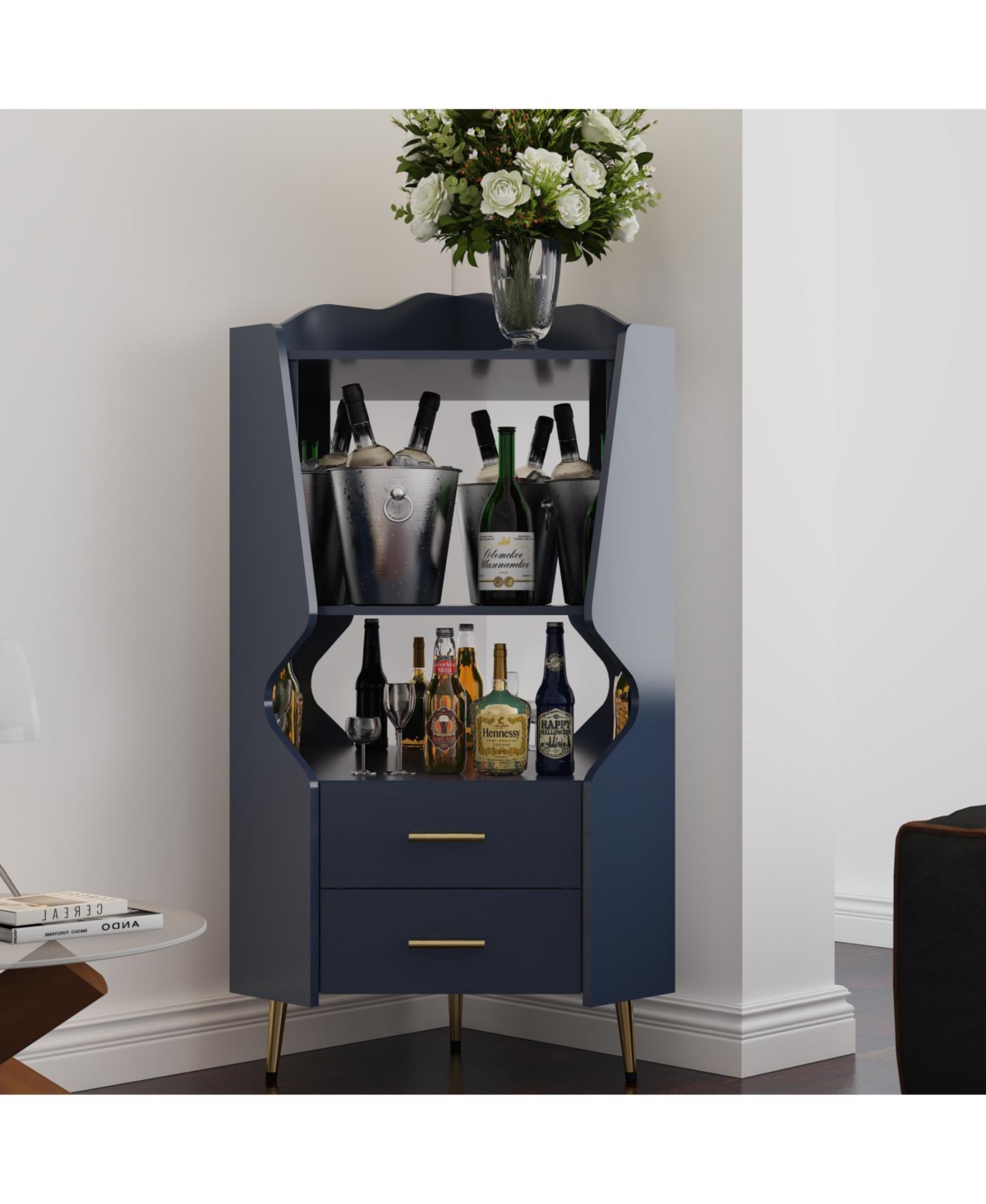 Click here for Streamdale Wooden Corner Bar Cabinet with Shelves... prices