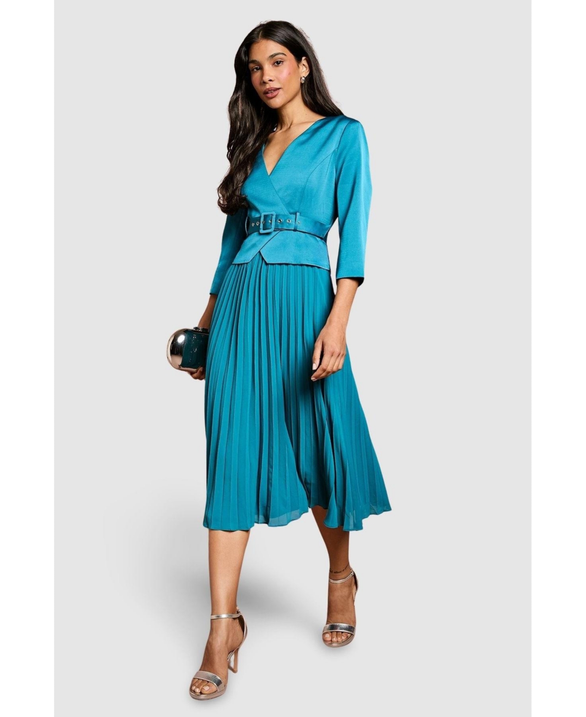 Click here for Coast Womens Satin Bodice Pleat Skirt Midi Dress -... prices