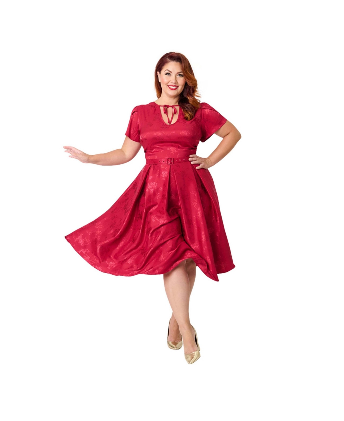 Click here for Unique Vintage Plus Size Short Petal Sleeve Tie Ne... prices