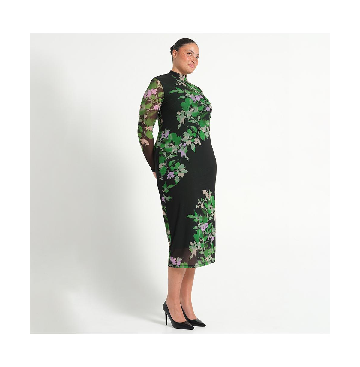 Click here for Estelle Plus Size Fiora Long Sleeve Mesh Dress - I... prices